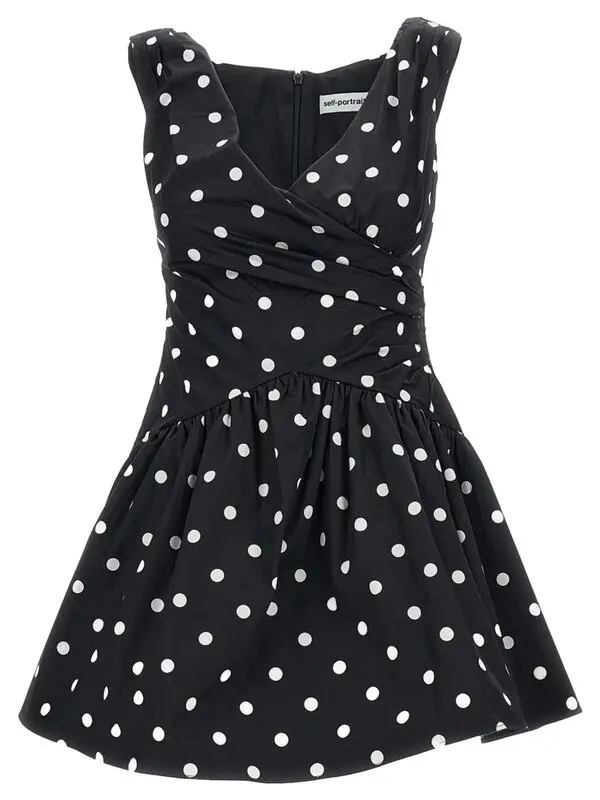 SELF-PORTRAIT Polka Dot Mini Dress - Black