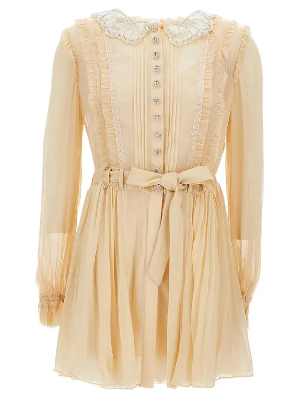 SELF-PORTRAIT Mini Dress In Pleated Georgette - Rose