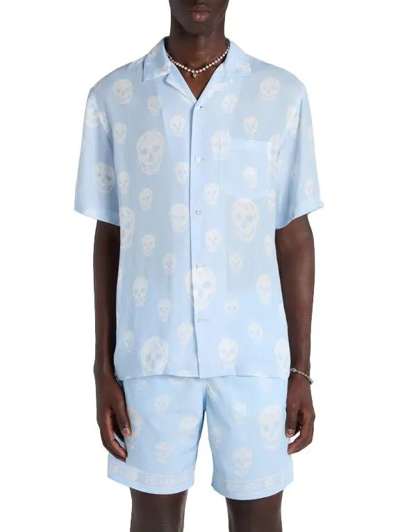 Alexander McQueen Skull Print Camp Shirt - Ice Blue
