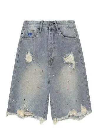 AELFRIC EDEN Rhinestone Denim Jorts - Blue