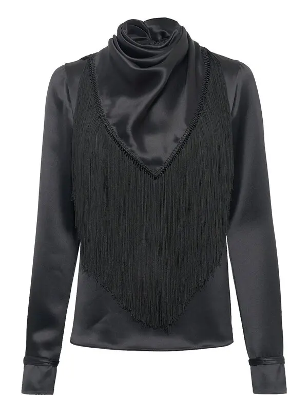 Gabriela Hearst Anderson Fringe Scarf Top - Black