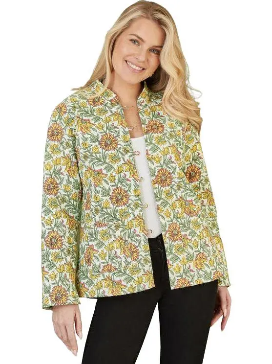 YUMI Floral Reversible Quilted Jacket - Yellow