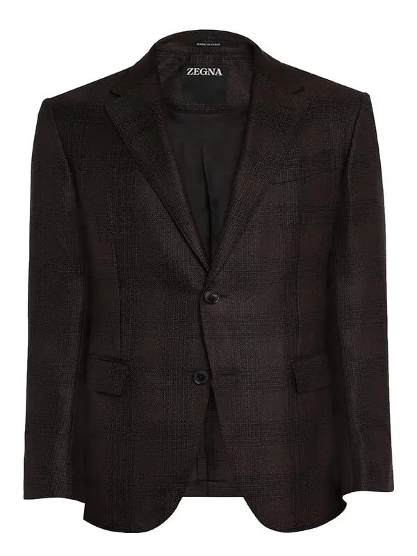 Zegna Cashmere And Silk Tonal Plaid Sport Coat - Dk Brw Ck