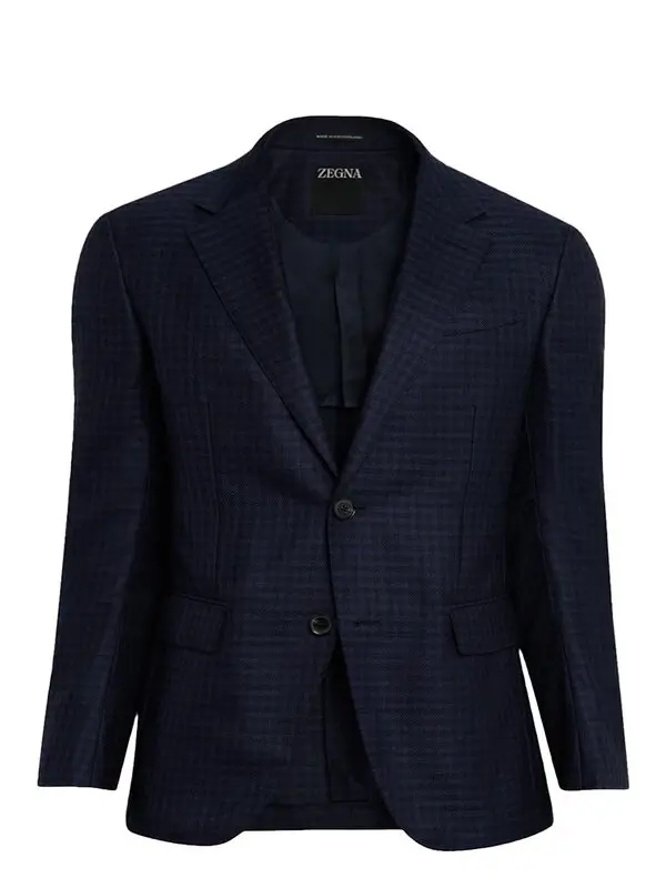 Zegna Cashmere And Silk Check Sport Coat - Blue Navy Check