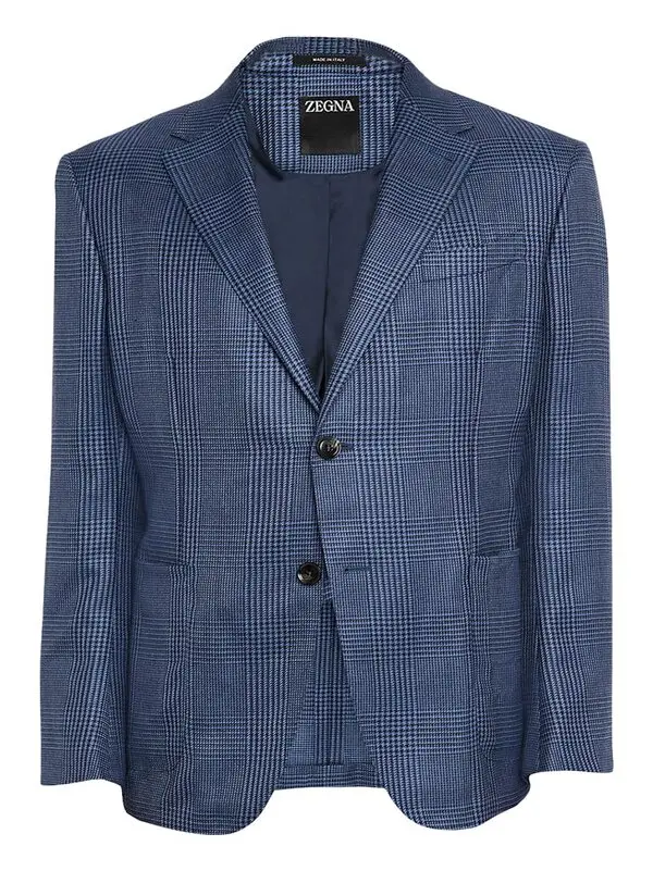 Zegna Cashmere And Silk Prince Of Wales Sport Coat - Md Blu Ck