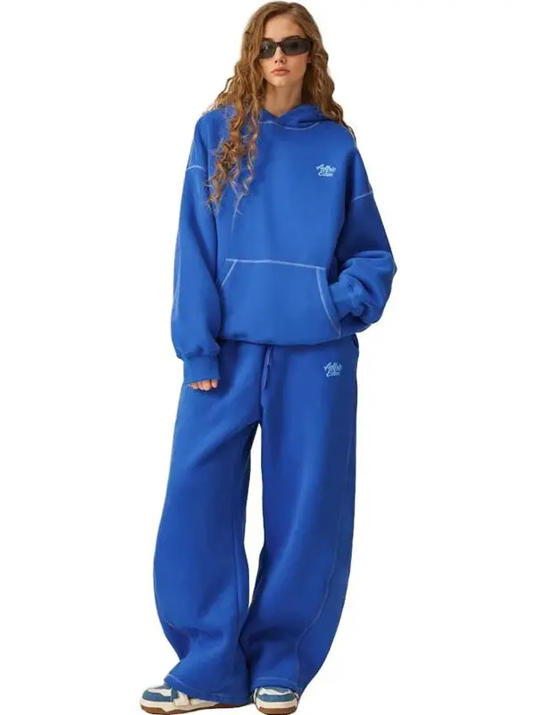 AELFRIC EDEN Cloud Essential Fleece Pullover Hoodie Super Baggy Set - Blue