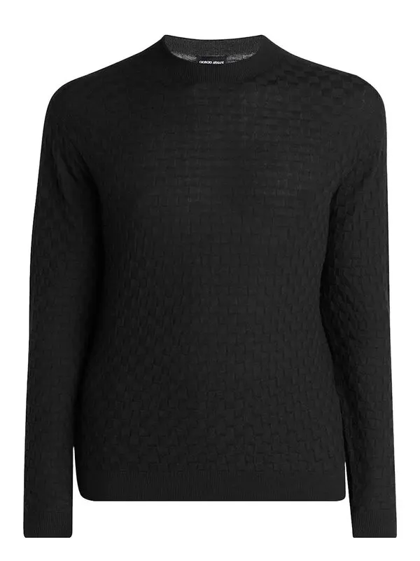 Giorgio Armani Quadrant Knit Cashmere And Silk Crewneck Sweater - Blacl
