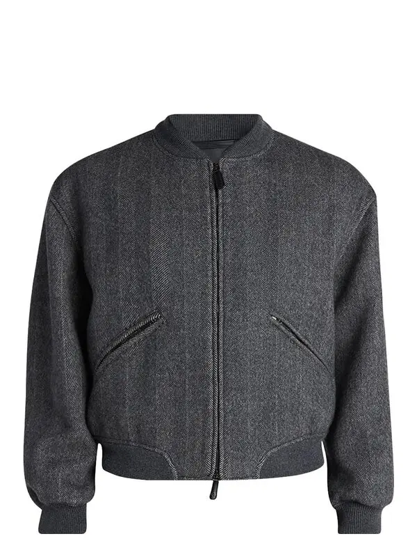 Giorgio Armani Herringbone Cashmere And Wool Bomber Jacket - Grey