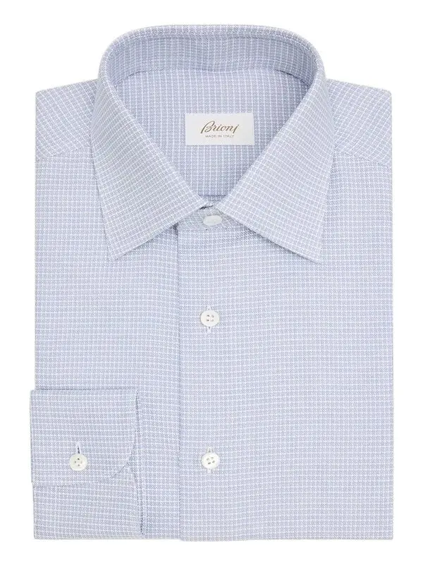 Brioni Cotton Textured-check Point Collar Dress Shirt - Blue Multi