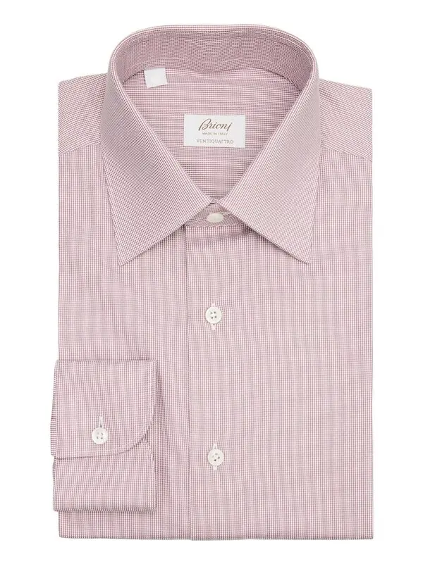 Brioni Ventiquattro Cotton Micro-houndstooth Dress Shirt - Rose