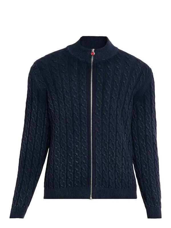 Kiton Washed Cashmere Cable Knit Full-zip Sweater - Blue