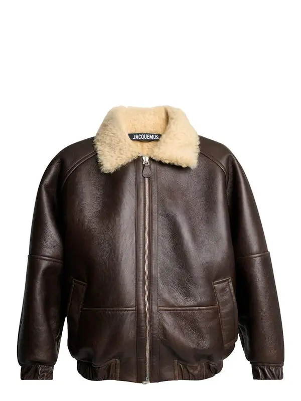 Jacquemus Leather And Shearling Bomber Jacket - Brown