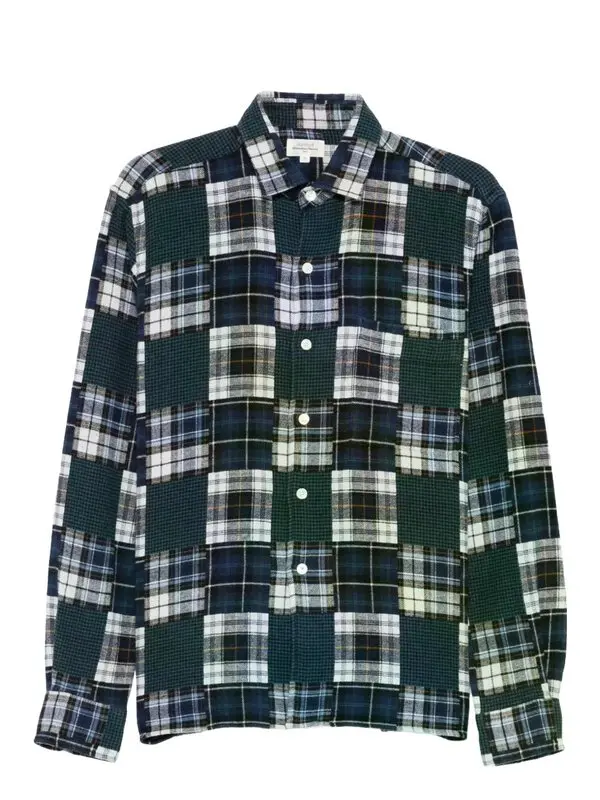Hartford Patchwork Checked Shirt - Blue