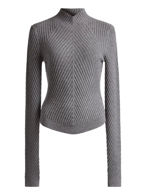 Victoria Beckham Georgia Merino Wool Ribbed High Neck Sweater - Grey