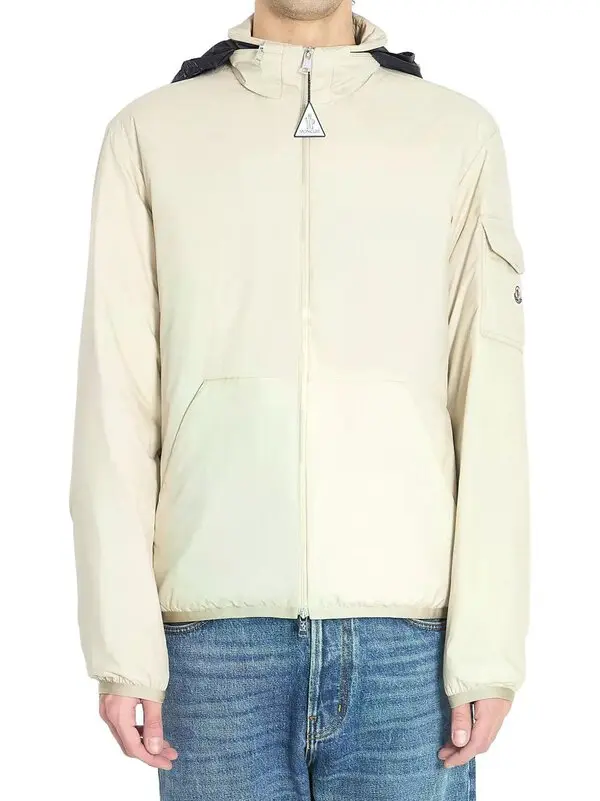 Moncler Padded Jacket With Logo Patch - Neutrals