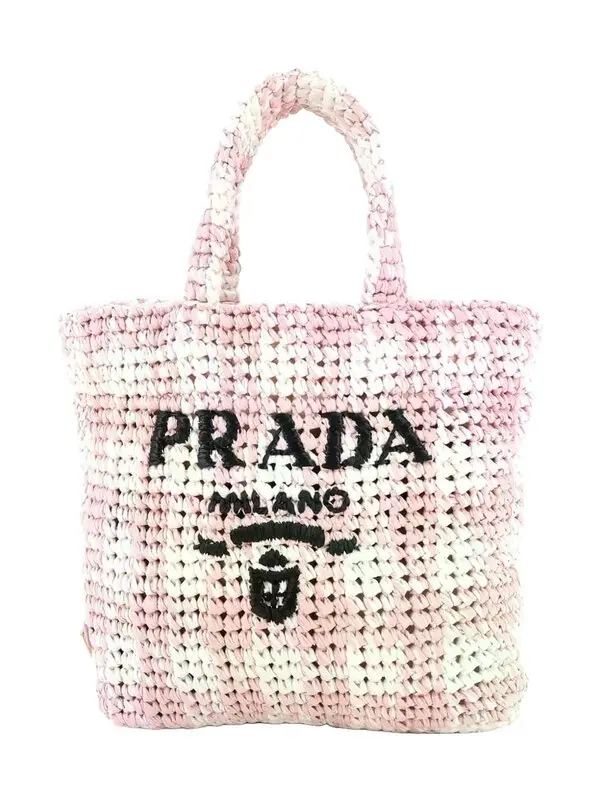 Prada Logo Raffia Small Tote Bag - Multicolour