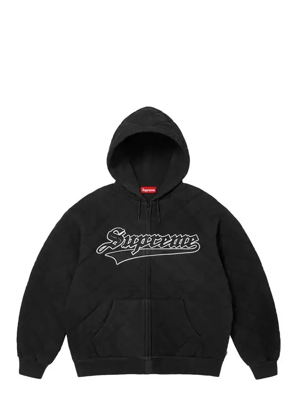 Supreme Quilted Zip Hooded Sweater - Black