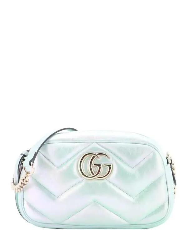 Gucci Gg Marmont Chevron Iridescent Leather Small Shoulder Bag - Green