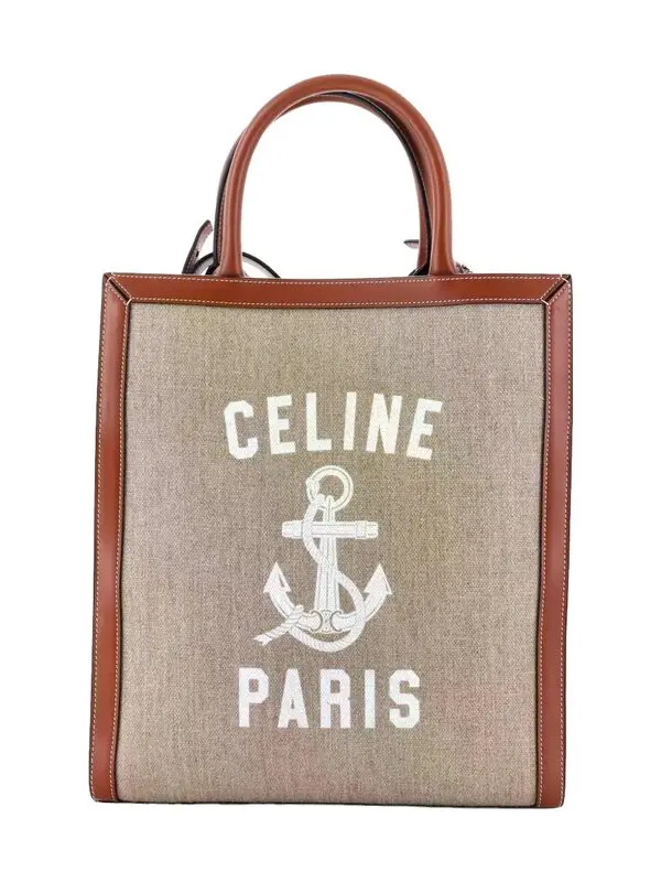 Celine Vertical Cabas Printed Canvas And Leather Small Tote Bag - Brown