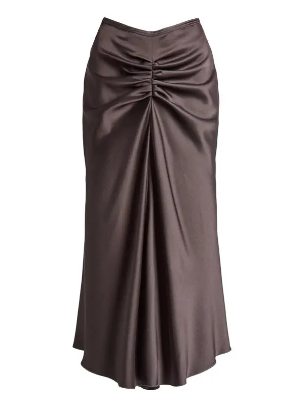 Victoria Beckham Bela Gathered Satin Midi Skirt - Grey