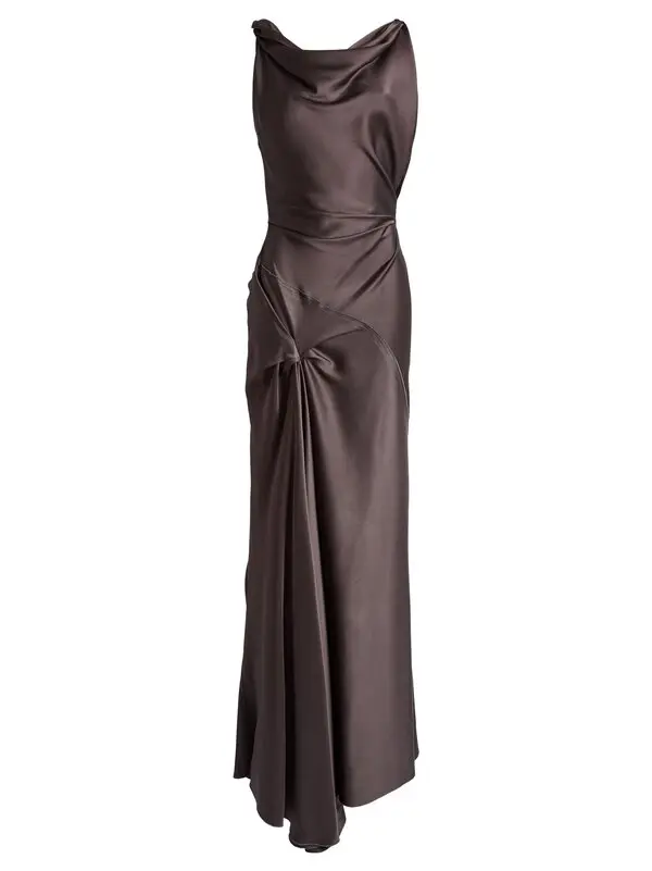 Victoria Beckham Posy Draped Satin Gown - Grey