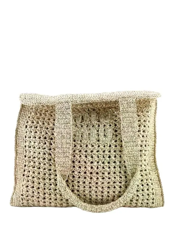 Miu Miu Open Woven Raffia Medium Tote Bag - Neutrals