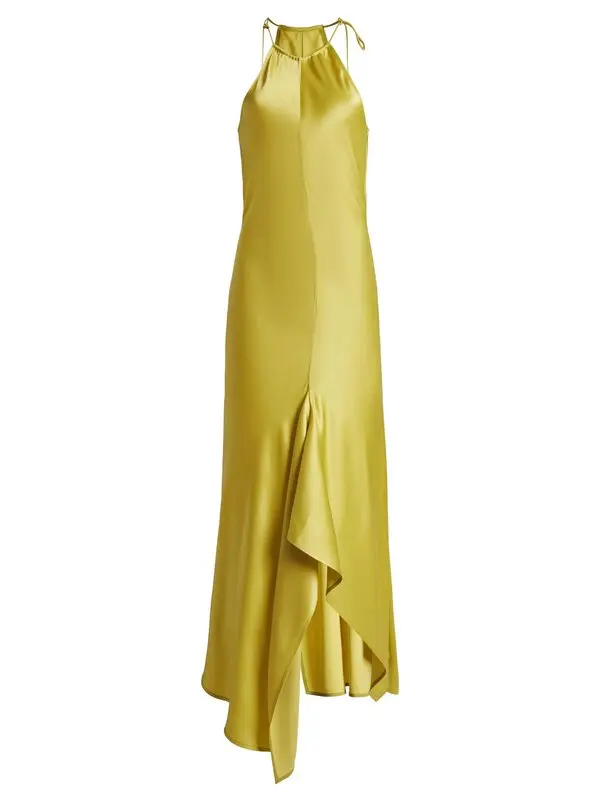 Victoria Beckham Draped Satin Halter Midi Dress - Yellow