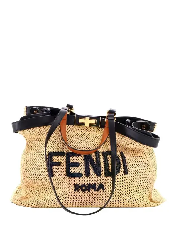 Fendi Peekaboo X-raffia Medium Tote Bag - Neutrals