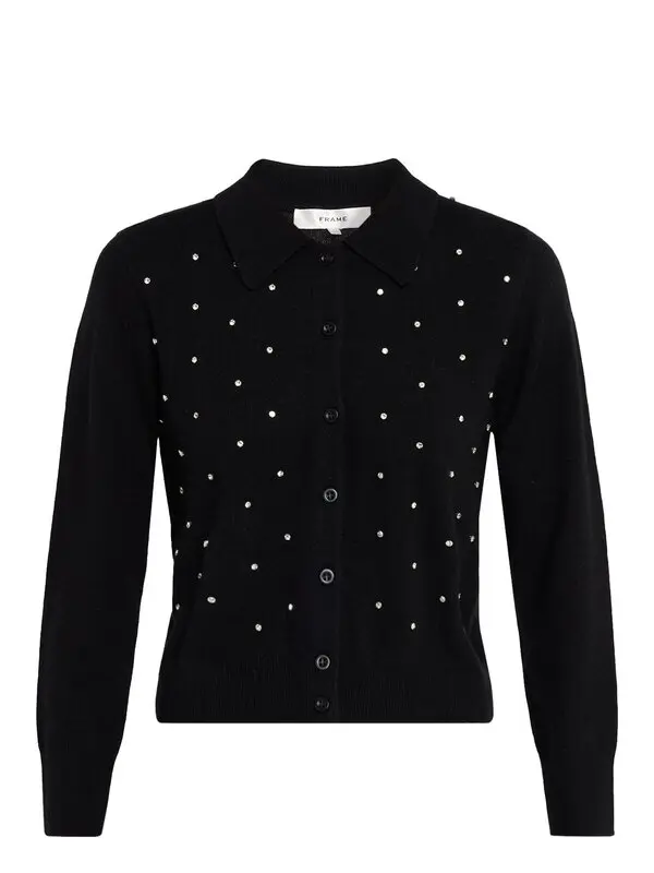 FRAME Rhinestone Embellished Cardigan - Black