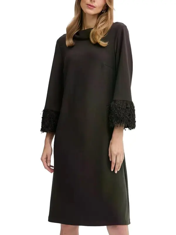 Joseph Ribkoff Cowl-neck Fringed Midi Dress - Brown