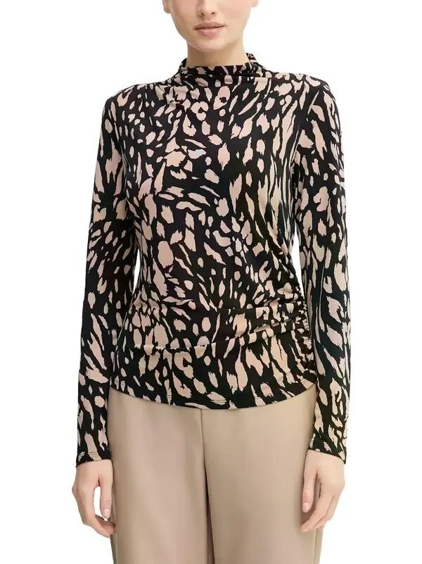 Joseph Ribkoff Printed Ruched Blouse - Black