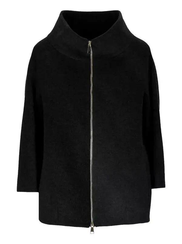 CHIARA FERRAGNI Zip-up Funnel-neck Coat - Black