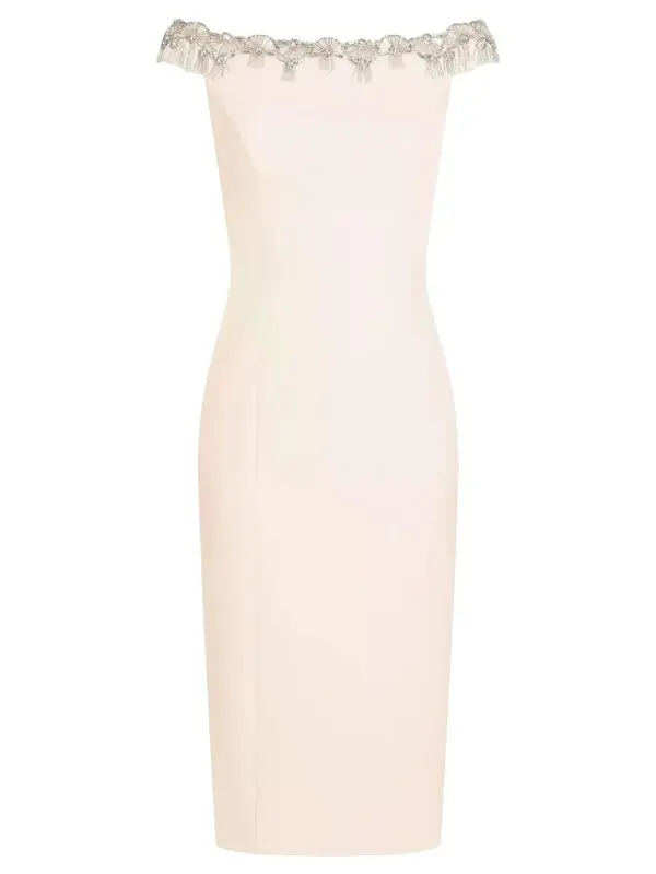 Jenny Packham Valorie Beaded Off-shoulder Midi Dress - Neutrals