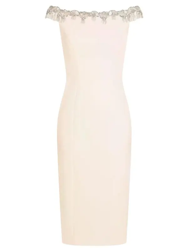 Jenny Packham Valorie Beaded Off-shoulder Midi Dress - Neutrals