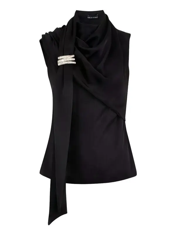 David Koma Brooch Drape Top - Black