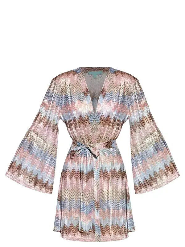 Melissa Odabash Anna Zigzag Stripe Belted Dress - Pink