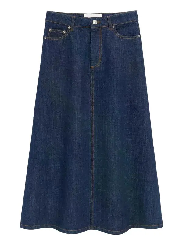 Ami Raw Denim Midi Skirt - Blue