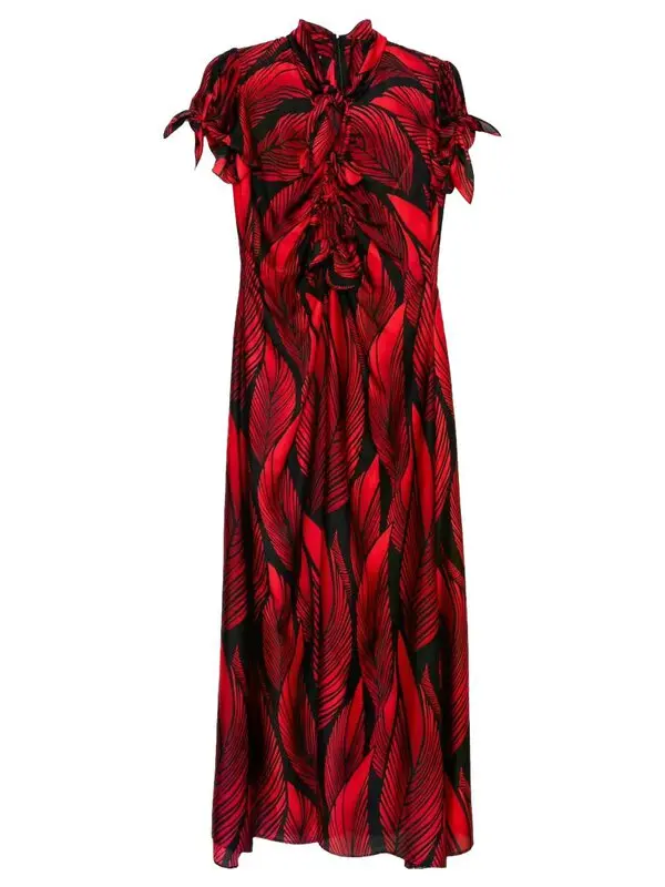BLAKLACE Print Dress With Tie Detail - Red
