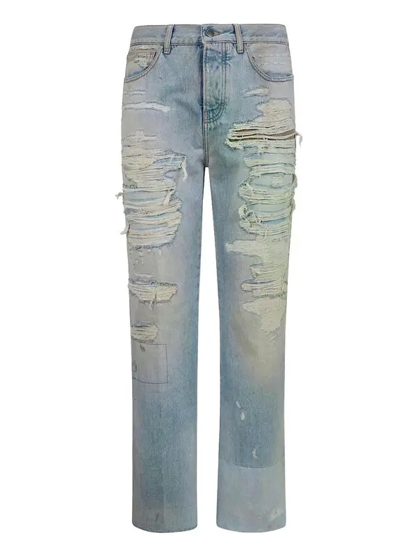 Amiri Distressed Denim Straight Leg Jeans - Blue