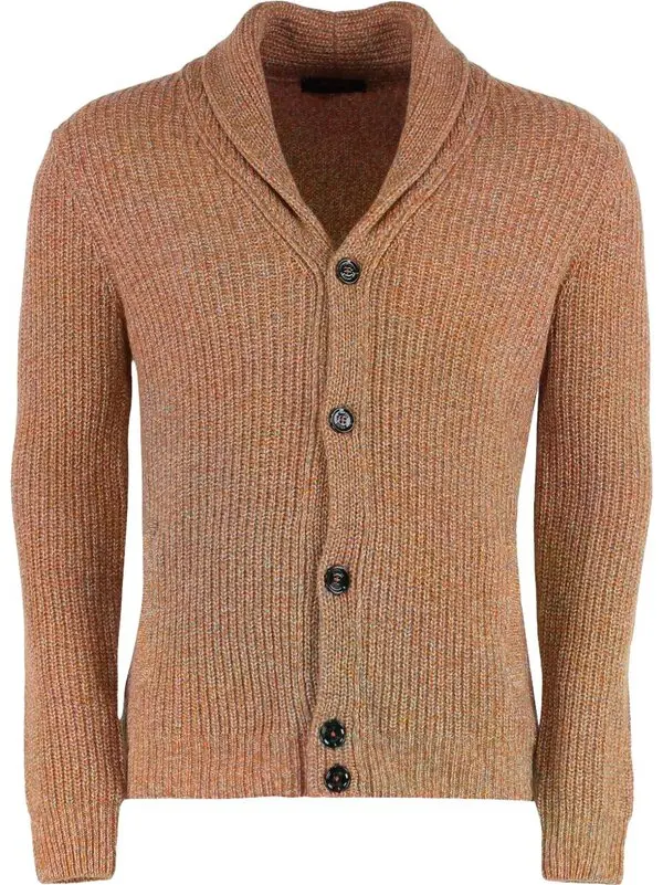 MOORER Shawl-collar Buttoned Cardigan - Brown