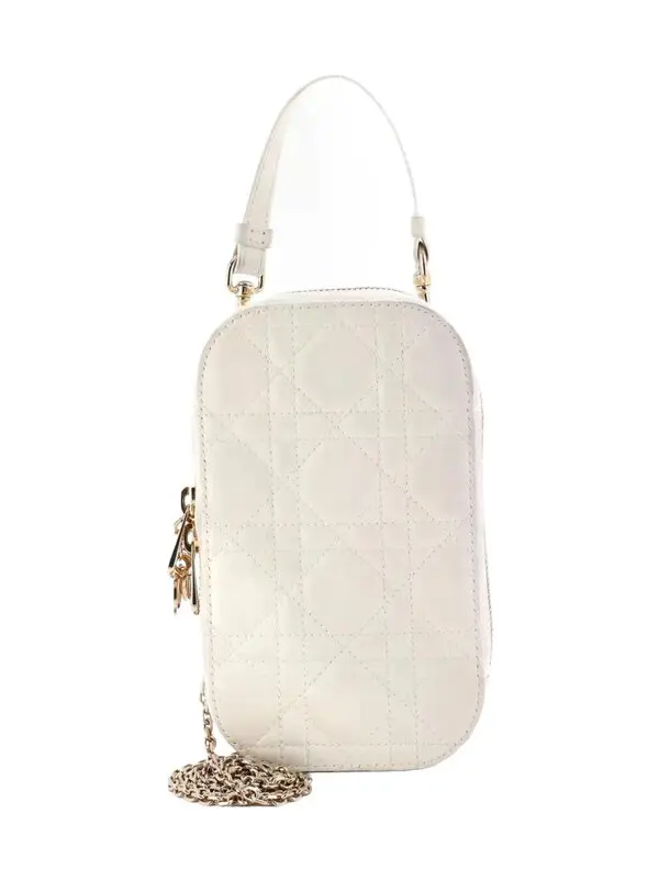 Dior Lady Phone Holder Cannage Quilt Lambskin Crossbody Bag - White