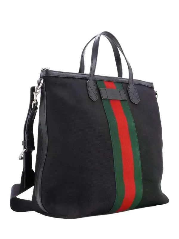 Gucci Web Zip Techno Canvas Medium Tote Bag - Black