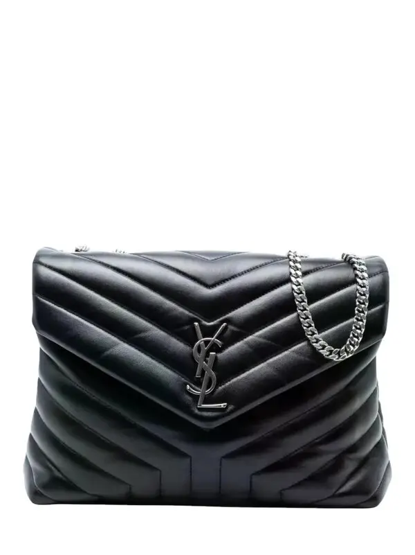 Saint Laurent Medium Chevron Leather Monogram Loulou Shoulder Bag - Black