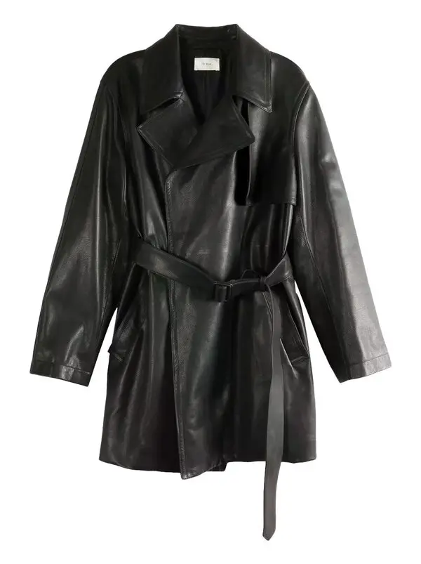 THE ROW Belted Leather Trench Coat - Black