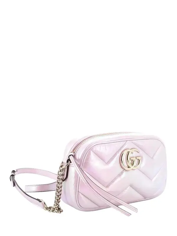 Gucci Gg Marmont Chevron Iridescent Leather Small Shoulder Bag - Pink