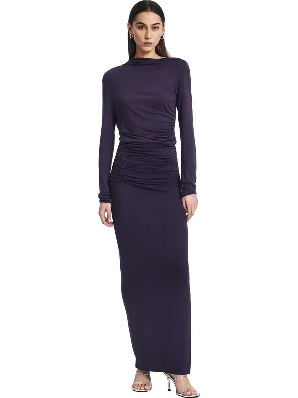 NINETY PERCENT Leah Ruched Maxi Skirt - Aubergine
