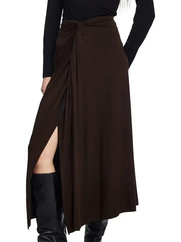 NINETY PERCENT Sadie Twist Midi Skirt - Bitter Chocolate