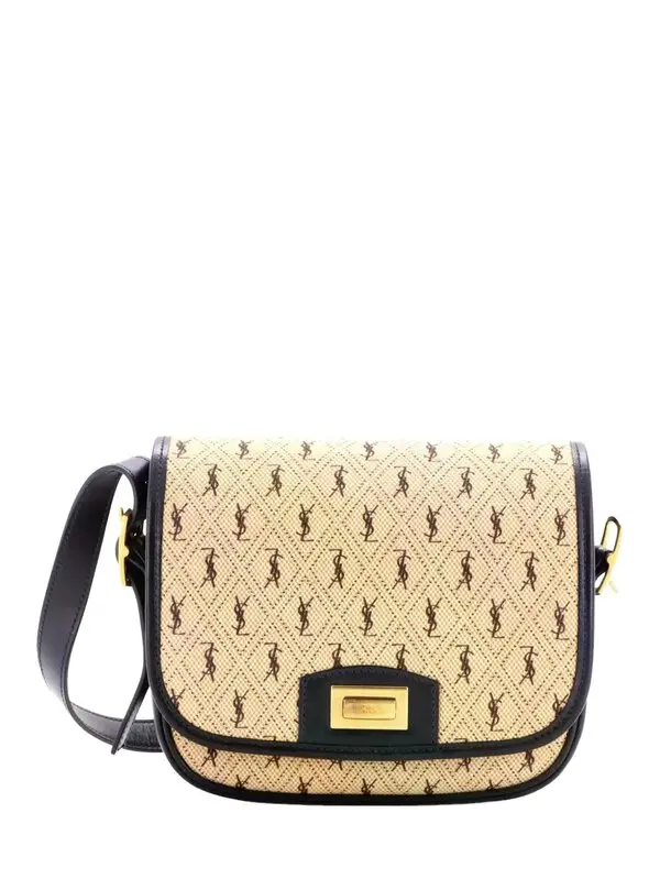 Saint Laurent Flap Satchel Monogram Canvas And Leather Crossbody Bag - Black