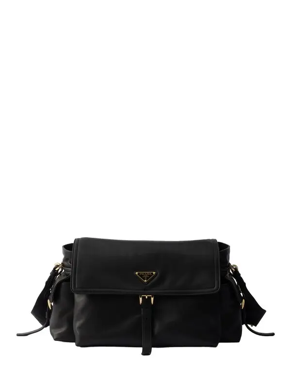 Prada Nappa Leather Shoulder Bag With Flap - Black