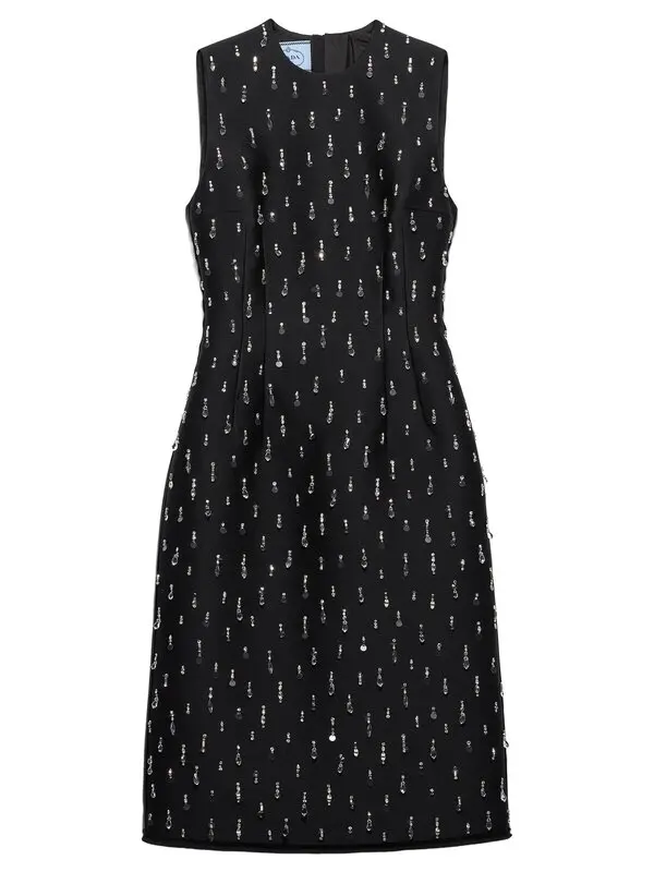 Prada Embroidered Scuba Sheath Dress - Black